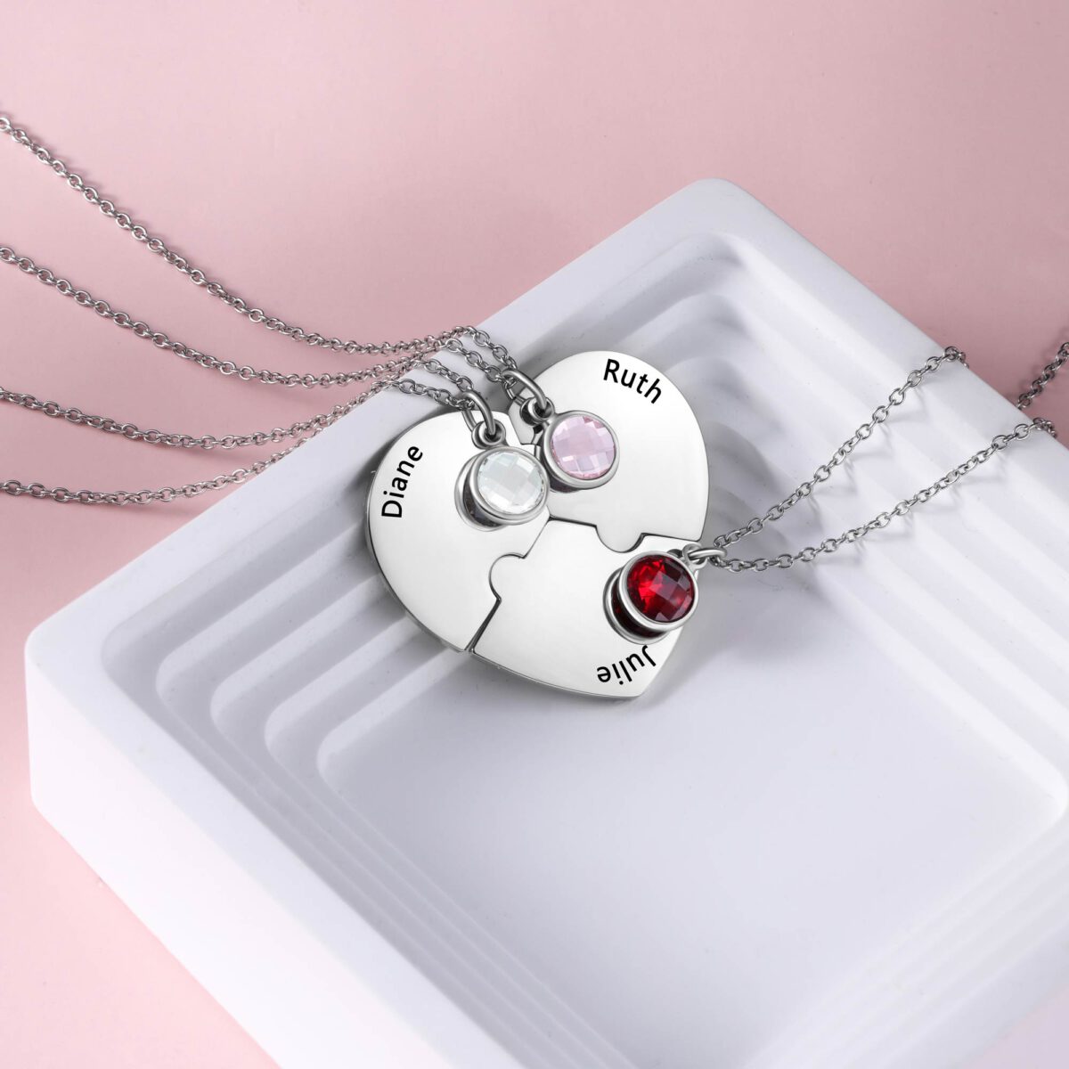 3 Way Friendship Necklace with Birthstone [Personalized] | FARUZO