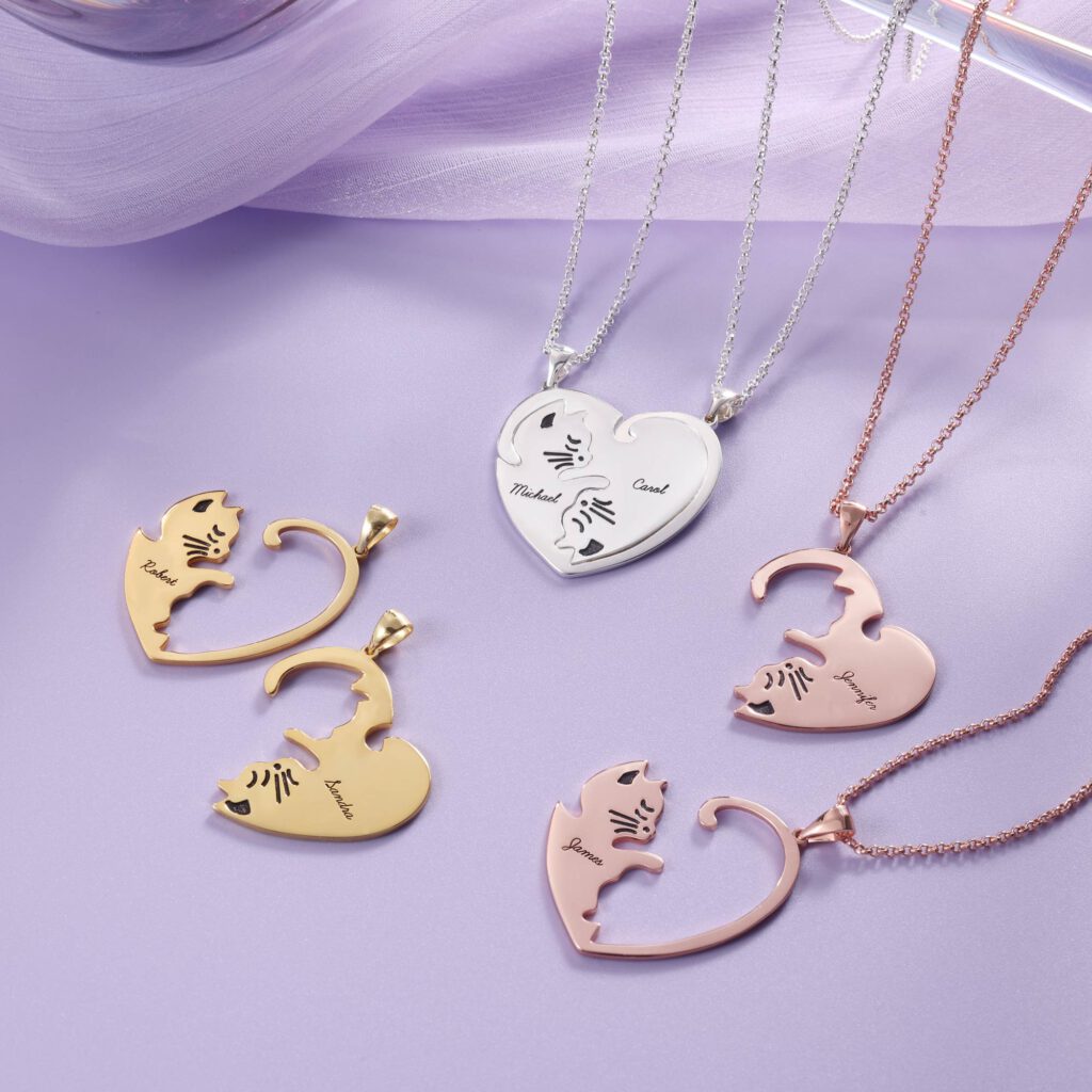 Personalized Matching Cat Necklace [Silver & Gold] | FARUZO