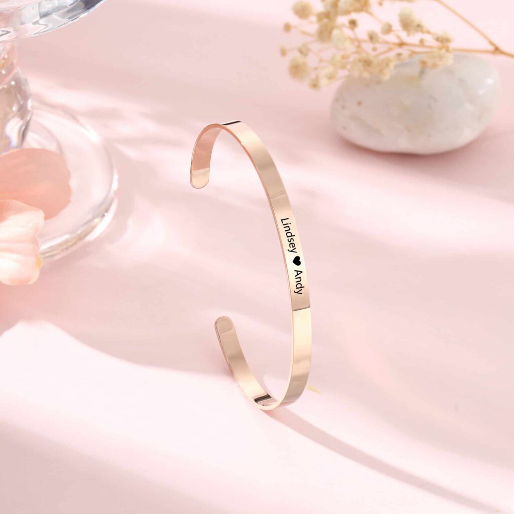 Engraved Bangle in Gold & Silver [Coordinate / Date / Names] | FARUZO