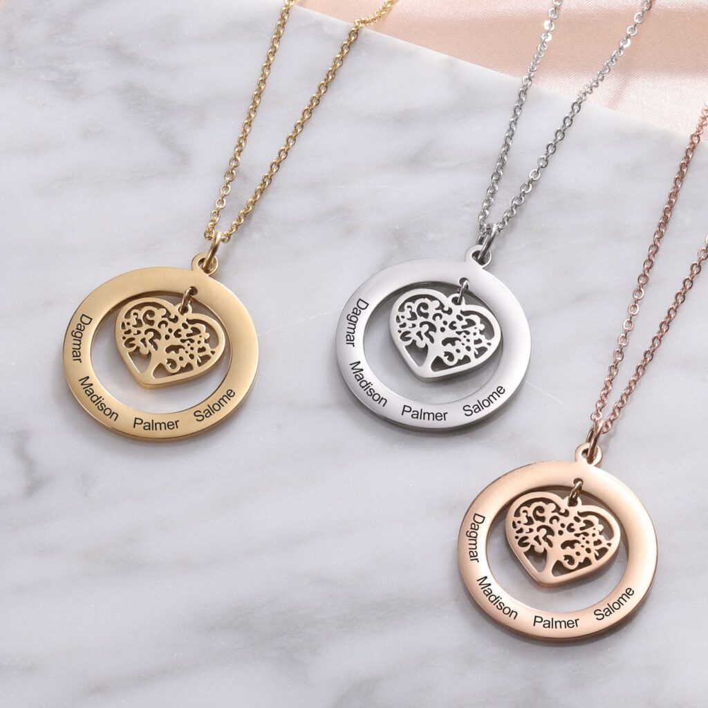 Personalized Family Tree Pendant with Names [Silver & Gold] | FARUZO