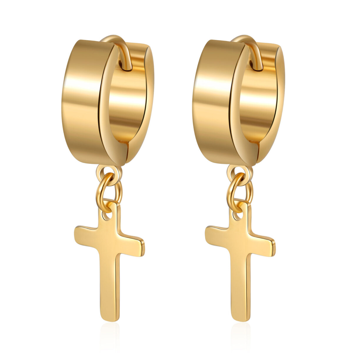 Mens Hoop Cross Earrings [Silver, Gold, Black] | FARUZO