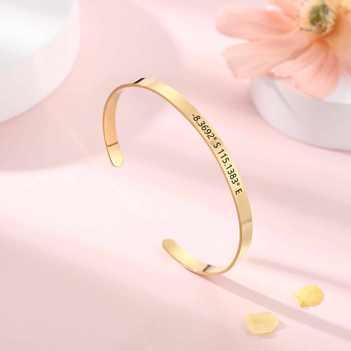 Engraved Bangle in Gold & Silver [Coordinate / Date / Names] | FARUZO