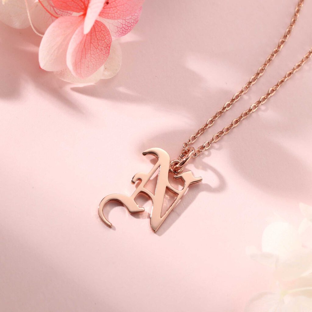 Initial Necklace - Gothic Font Letter Pendant [Gold & Silver] | FARUZO