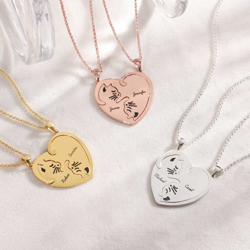 Personalized Matching Cat Necklace [Silver & Gold] | FARUZO