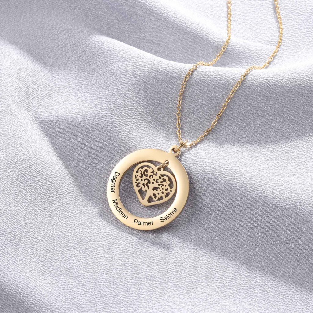 Personalized Family Tree Pendant with Names [Silver & Gold] | FARUZO