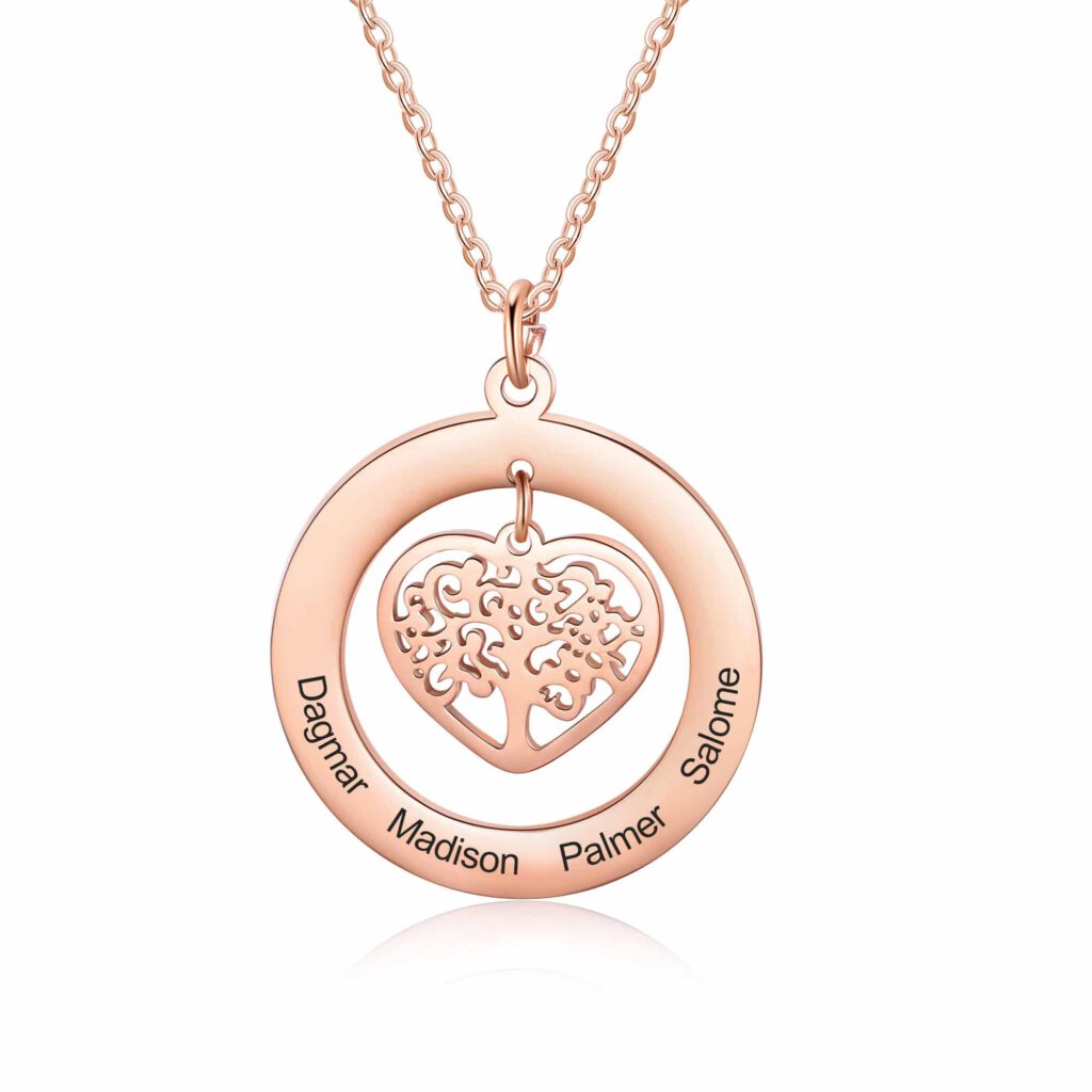 Personalized Family Tree Pendant with Names [Silver & Gold] | FARUZO